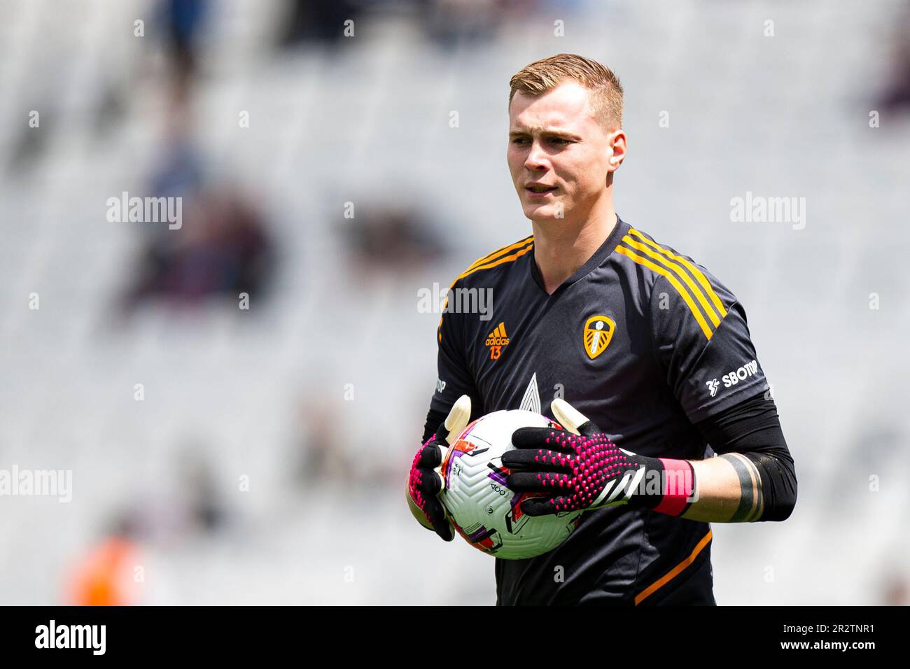 London, UK. 21st May, 2023. Leeds United goalkeeper Kristoffer Klaesson ...