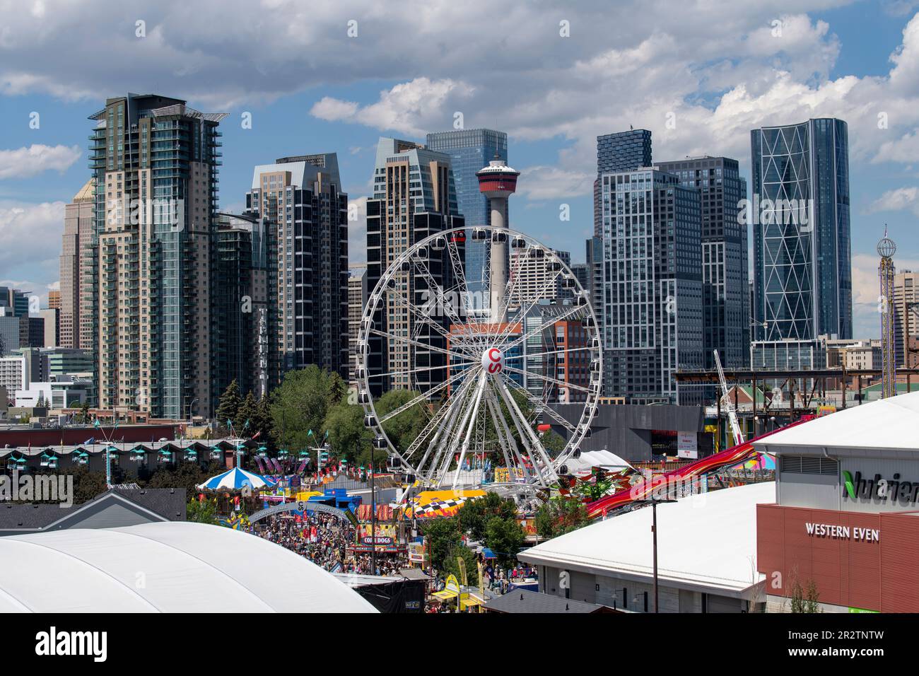 Calgary, AB, Canada-August 2022; High angle view over Stampede Park ...