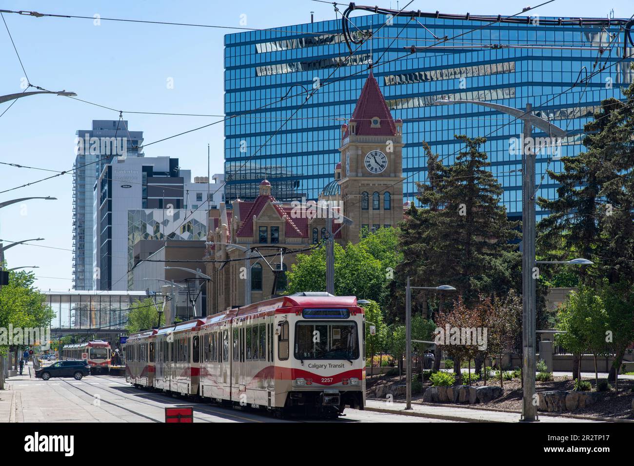 Calgary, AB, Canada-August 2022; View along 7 Ave SE with oncoming ...