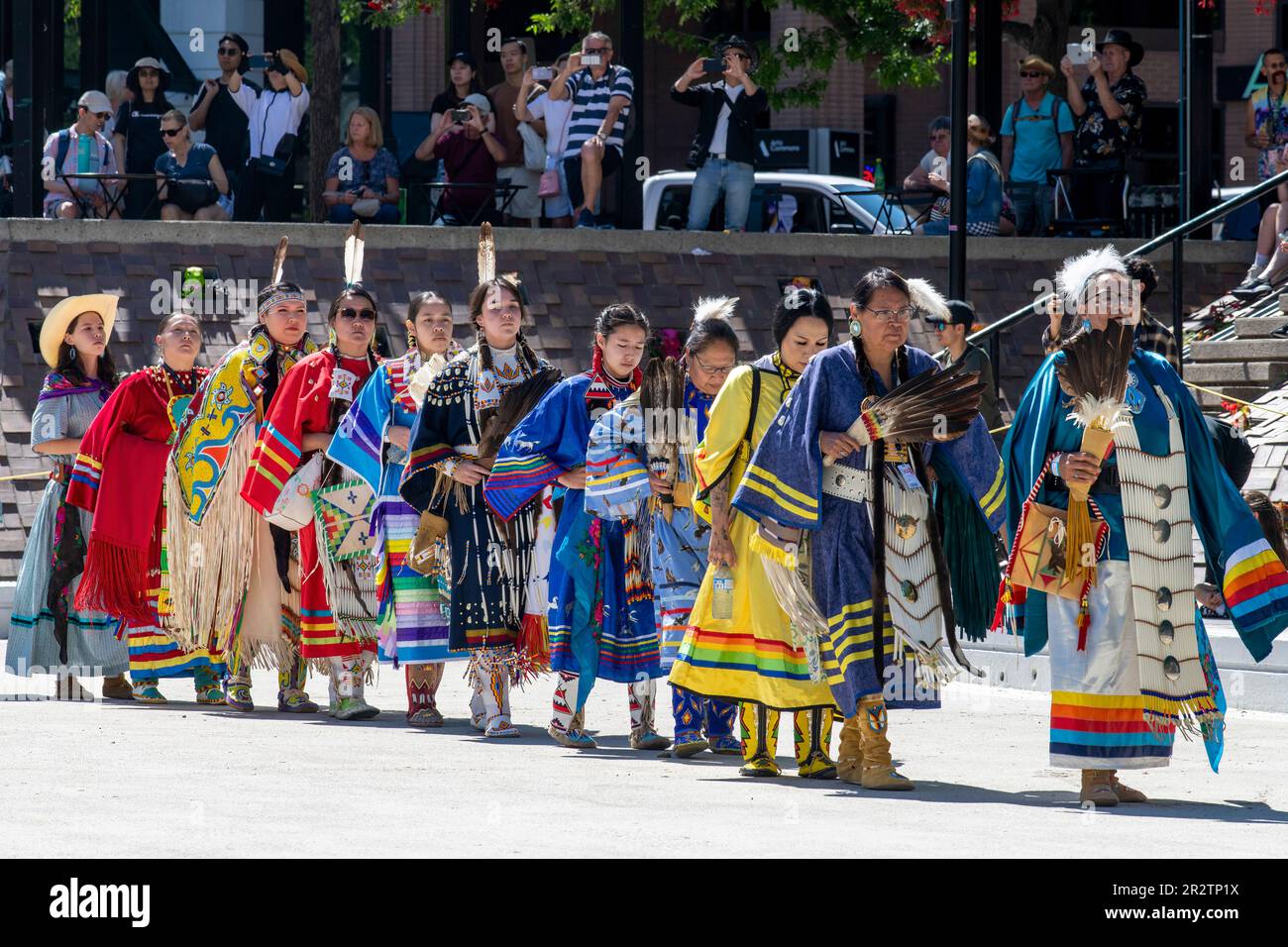 Calgary, AB, Canada-August 2022; Close up of group of colorful woman in ...