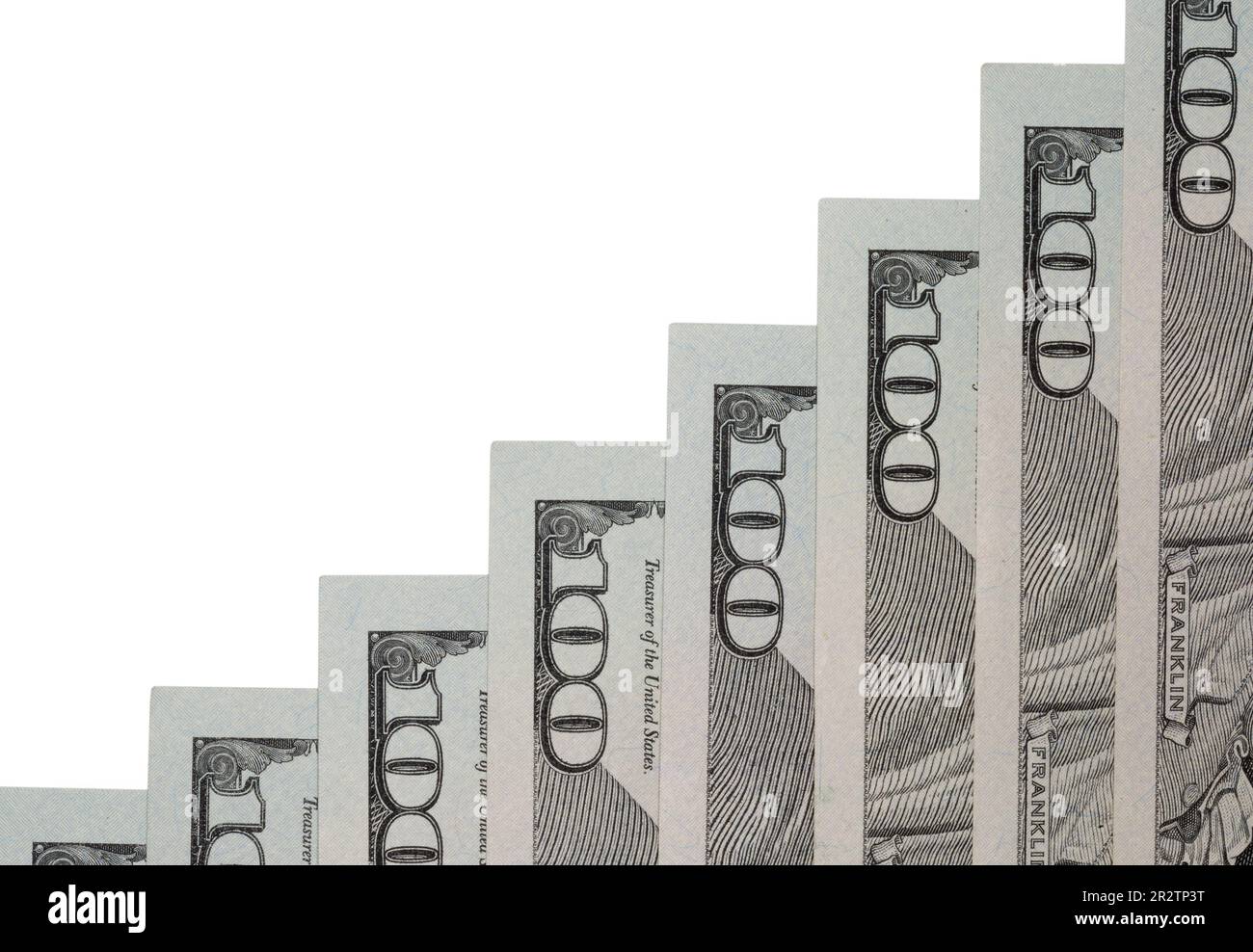 ladder made of one hundred US dollars banknotes on white background ...