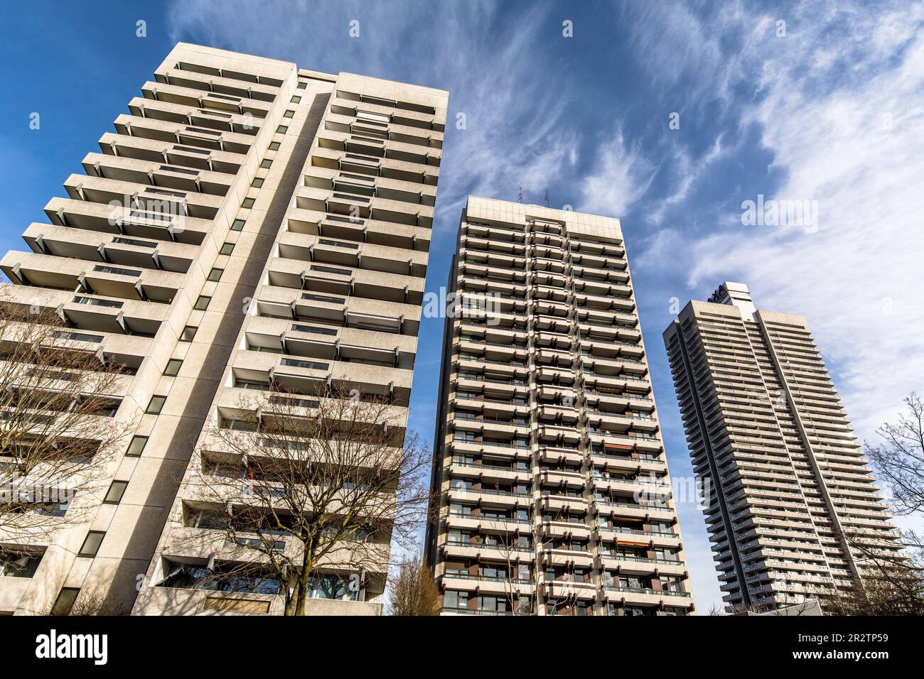 high-rise buildings on the street An der Schanz and the skyscraper ...