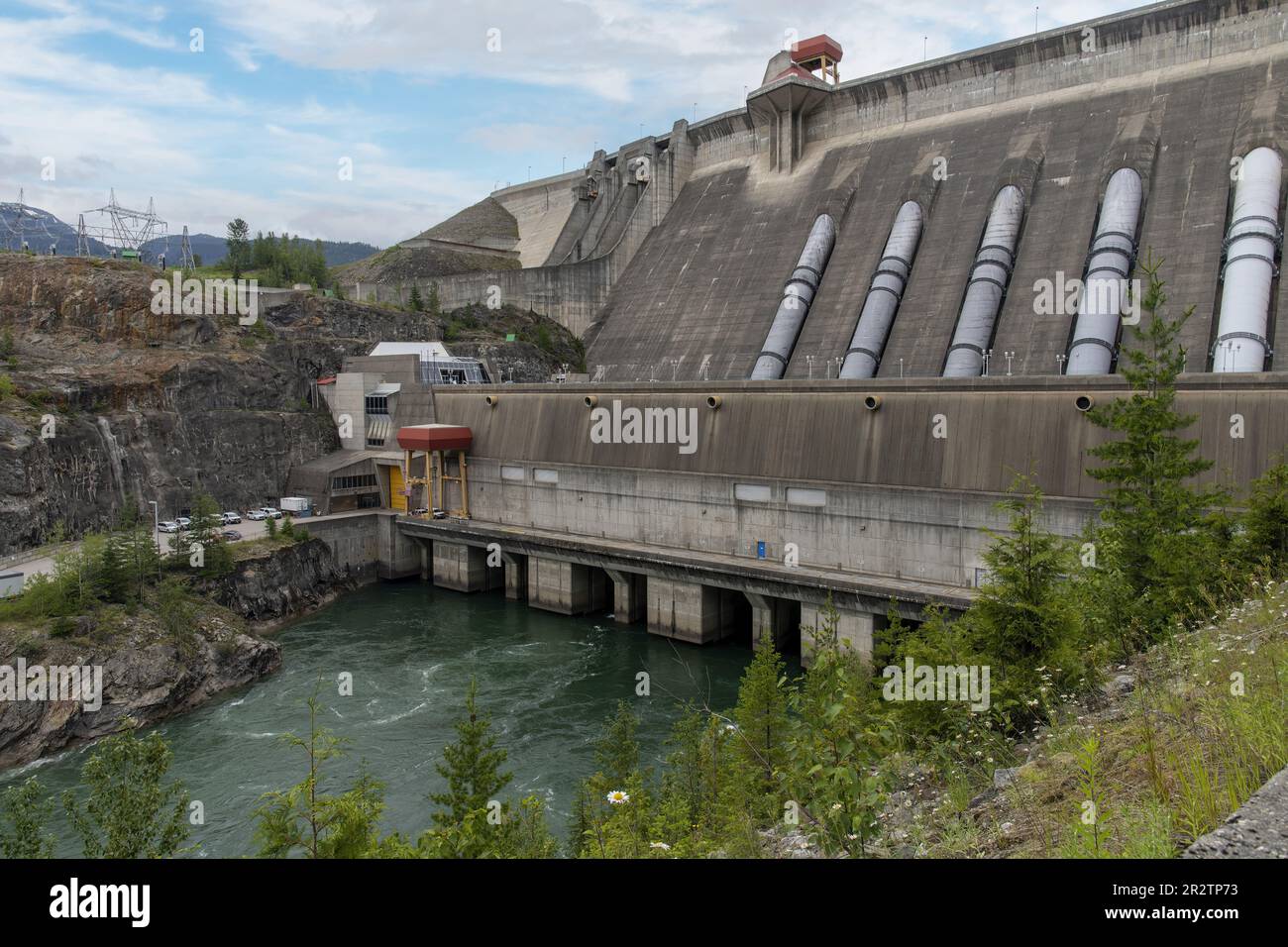 Revelstoke, BC, Canada-August 2022; Low angle view of hydroelectric ...