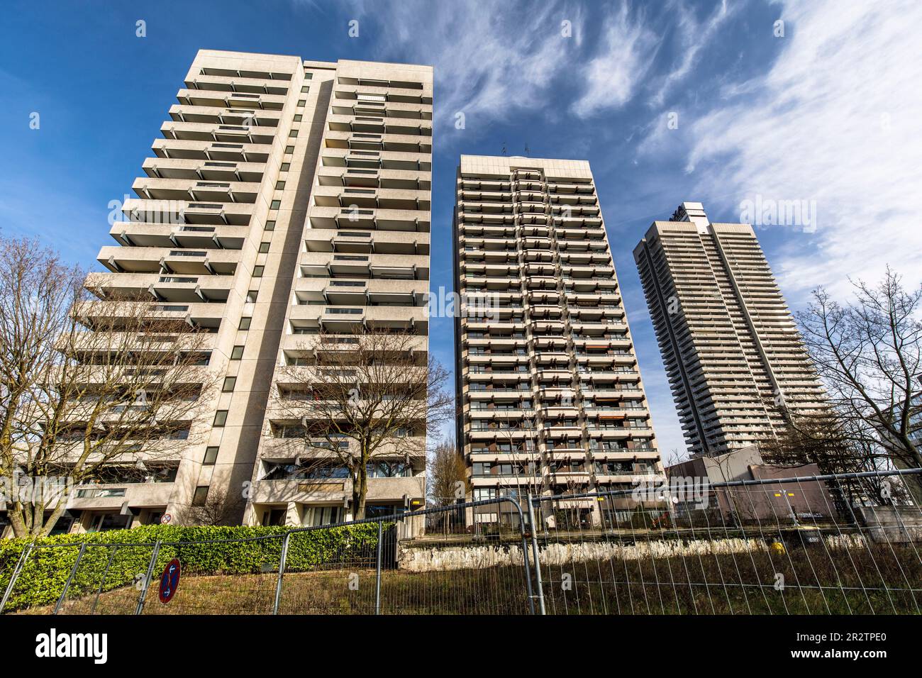 high-rise buildings on the street An der Schanz and the skyscraper ...
