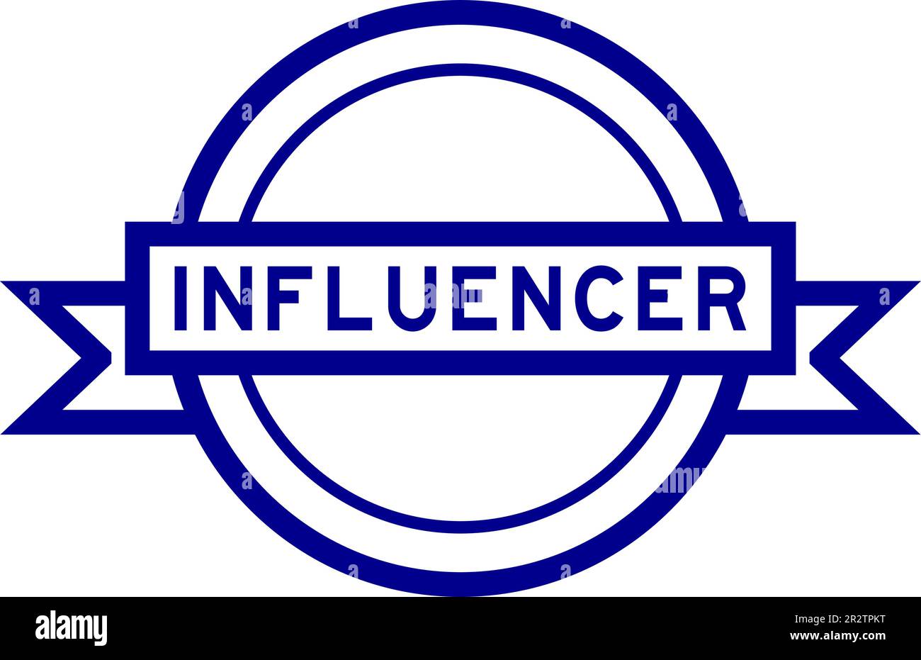 Vintage blue color round label banner with word influencer on white ...