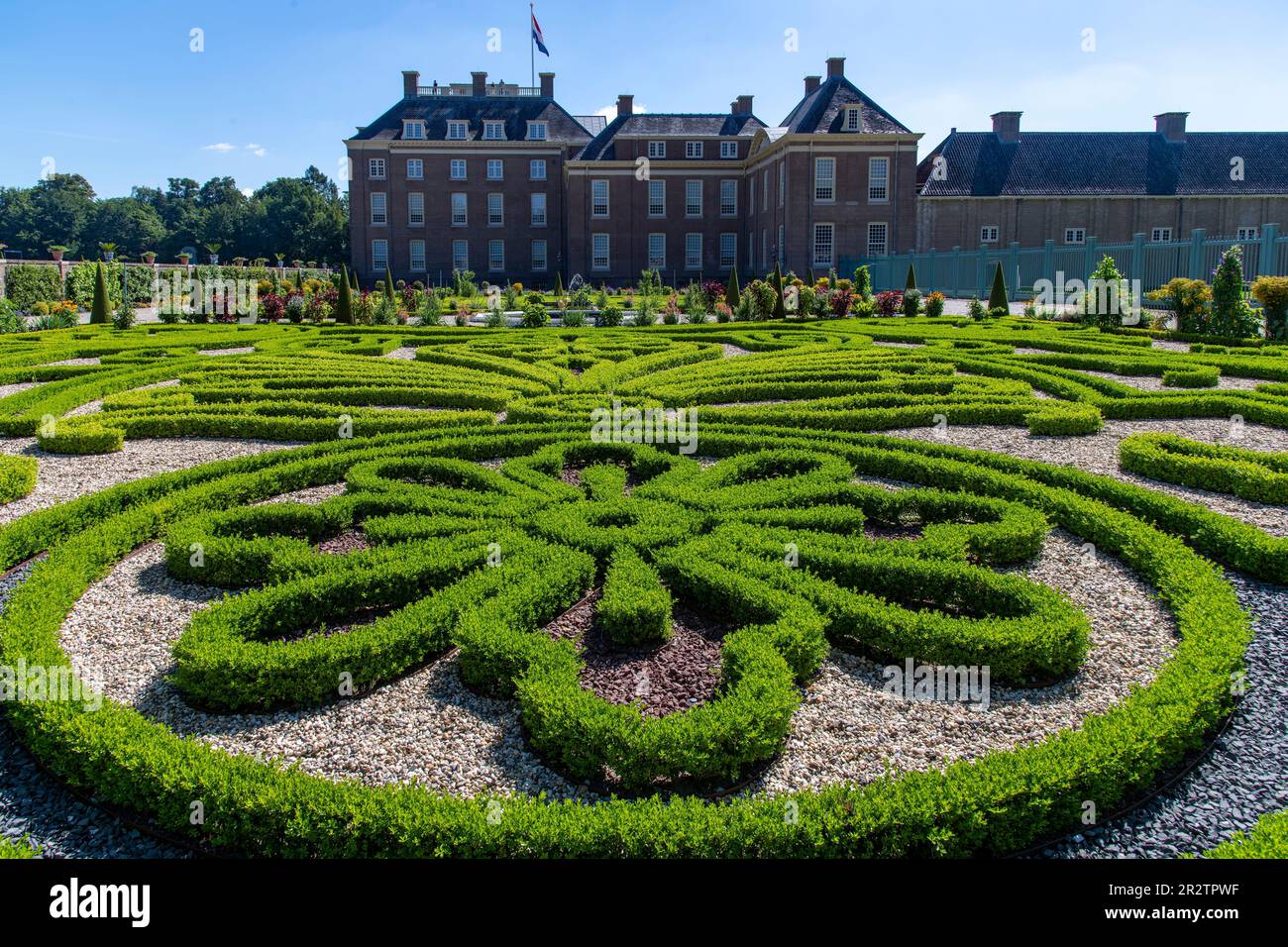 Apeldoorn, the Netherlands-July 2022; Low angle view of the symmetric ...