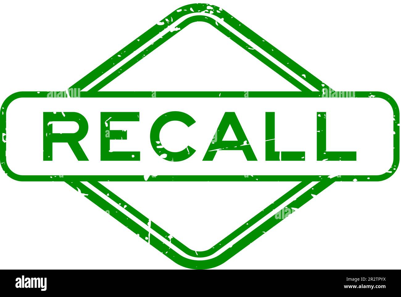 Grunge green recall word rubber square seal stamp on white background ...