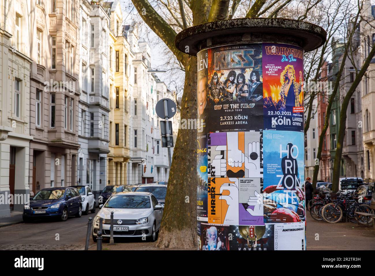 houses and advertising pillar on the Weissenburg street in the Agnes ...