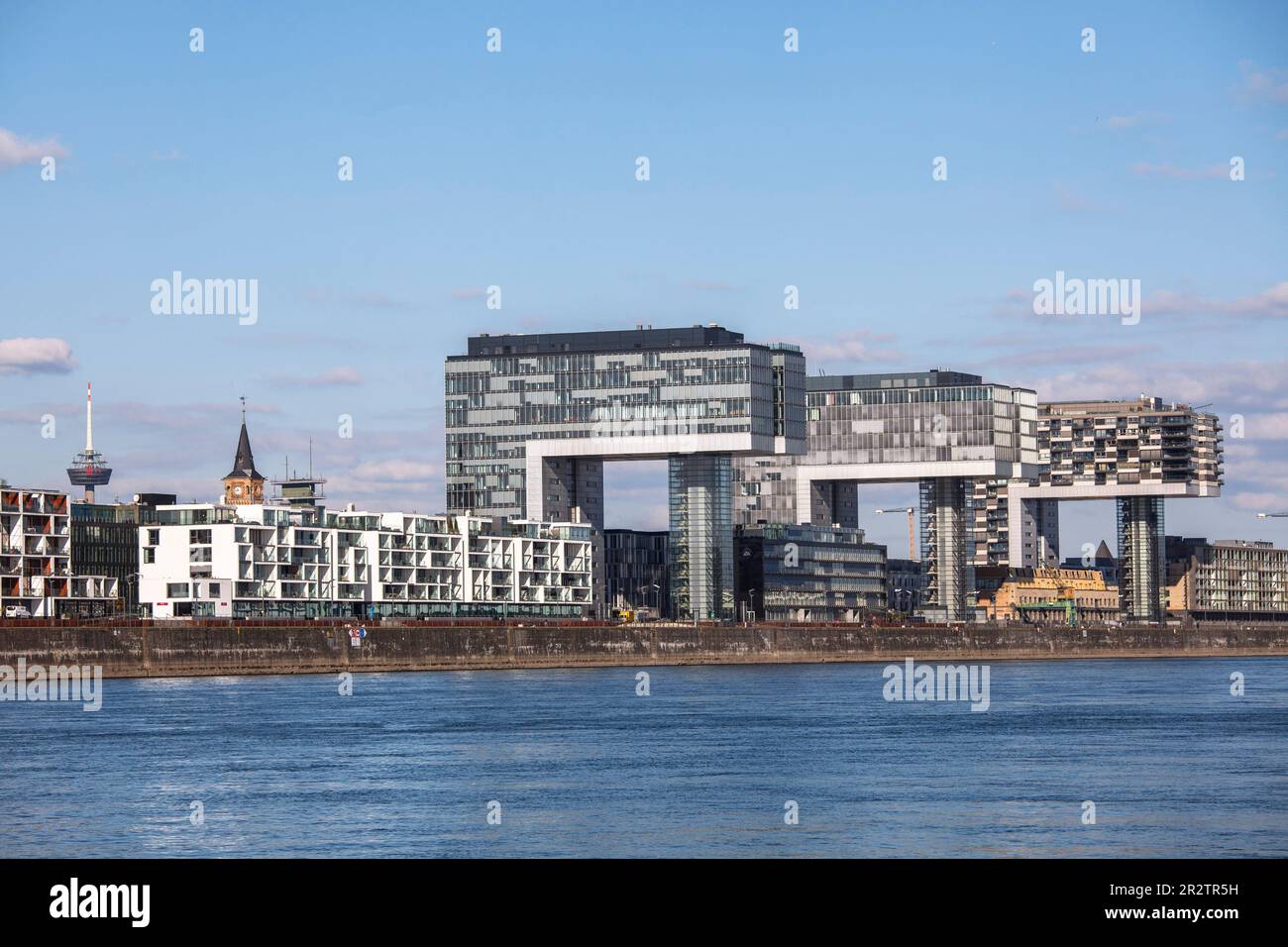 view over the Rhine to the Kranhaeuser (Crane Houses) in the Rheinau ...