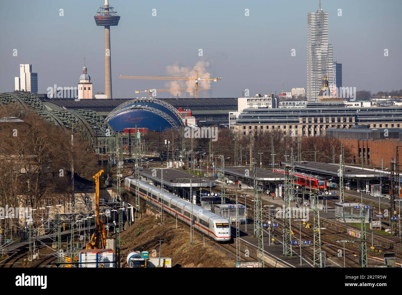 view to the railway station Deutz, Cologne, Germany. Blick auf den ...