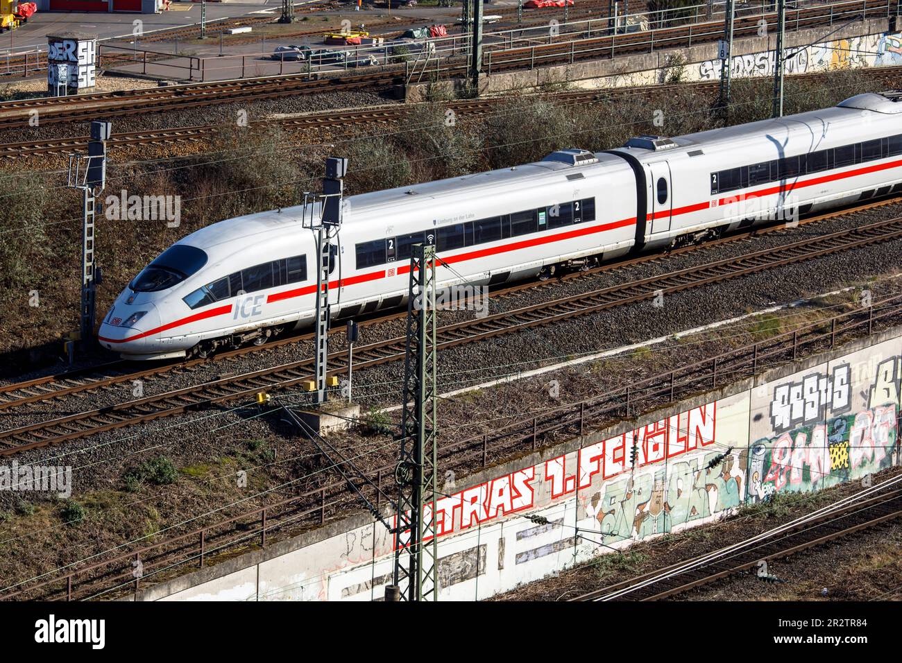 high-speed train ICE 3 in the town district Deutz, Cologne, Germany ...