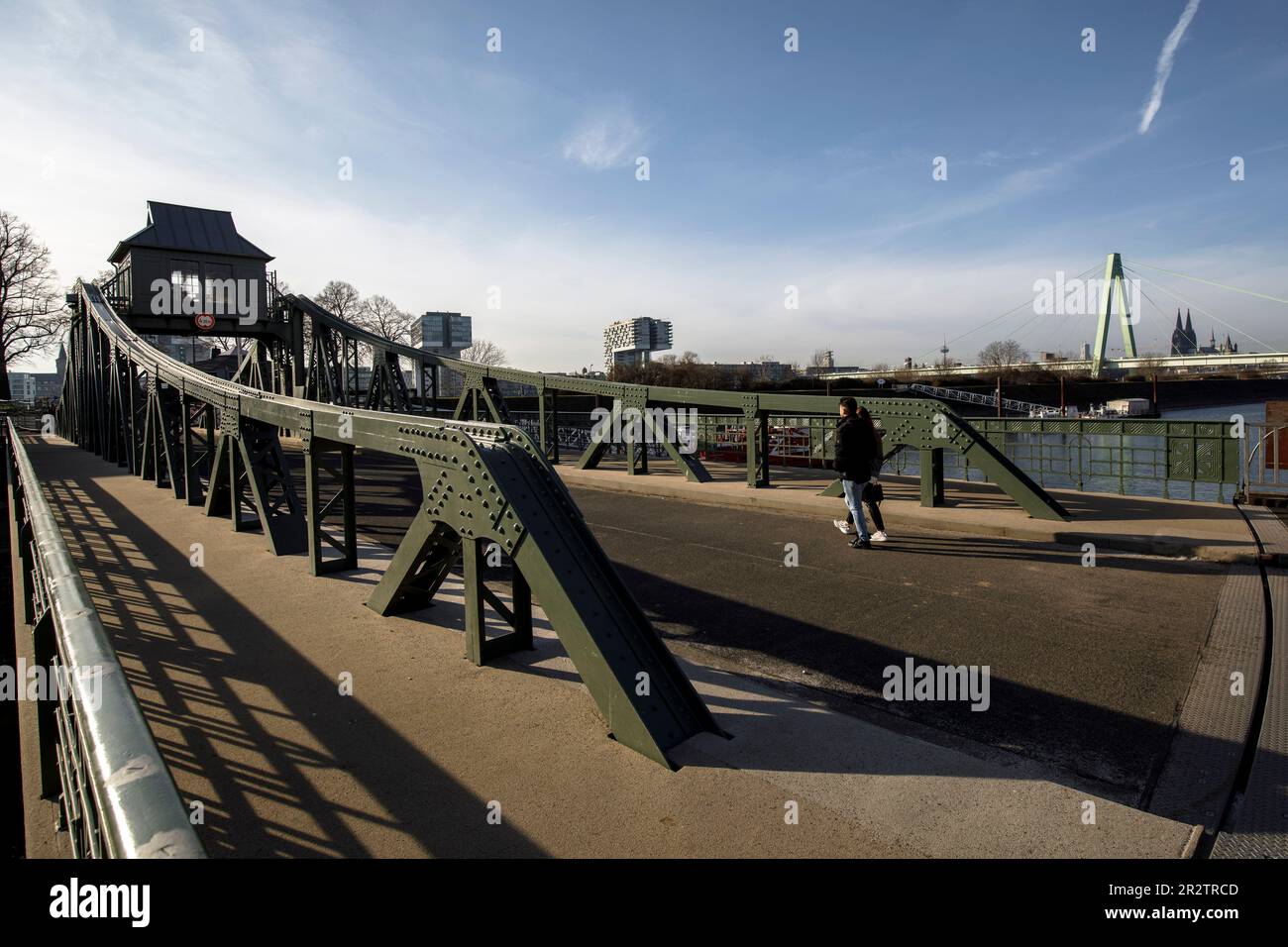 view from the pivot bridge at the harbor in the district Deutz to the ...
