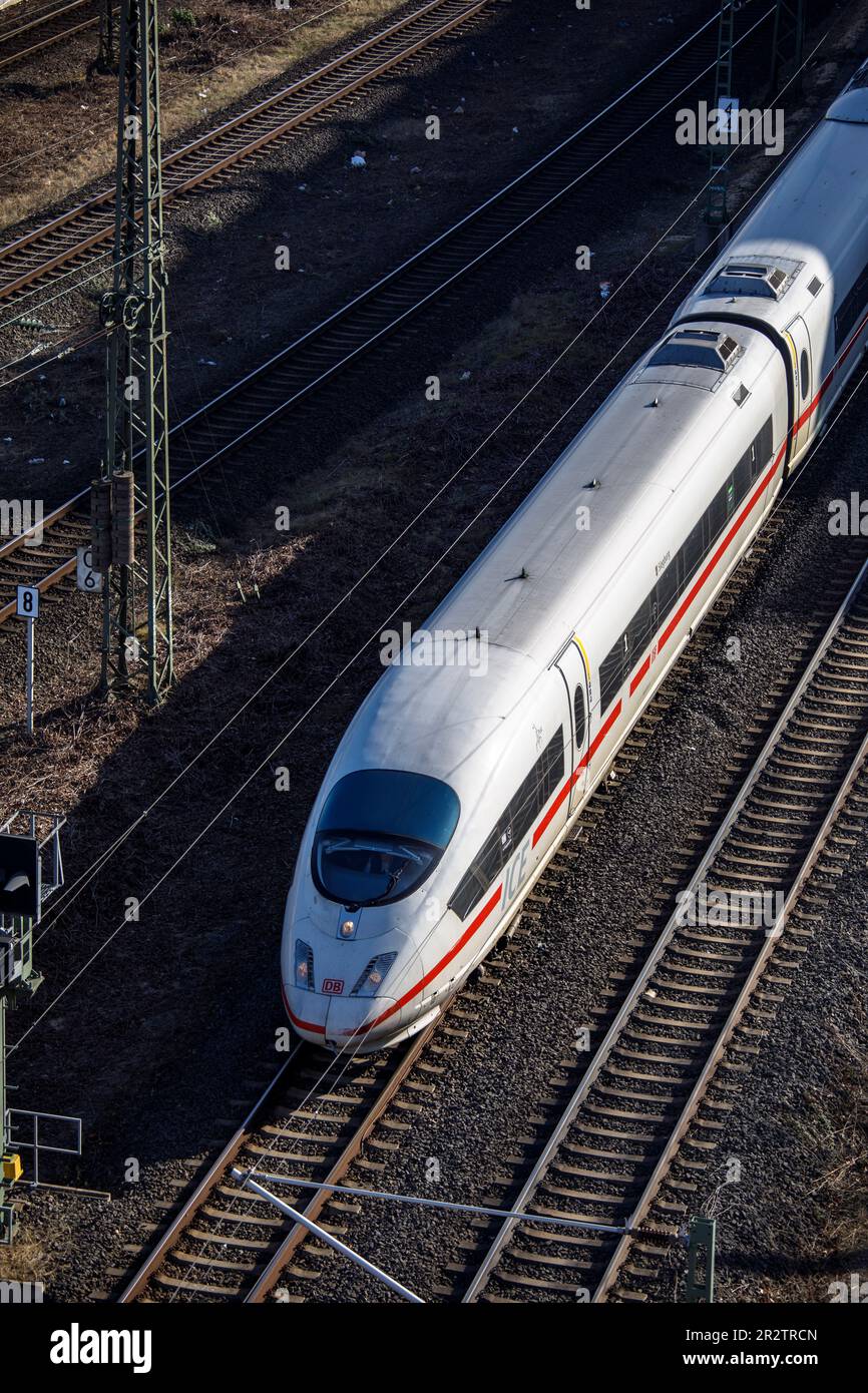 high-speed train ICE 3 in the town district Deutz, Cologne, Germany ...