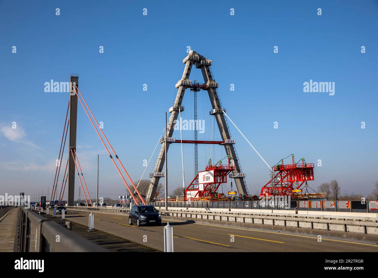 construction site of the new river Rhine bridge of the Autobahn A1 ...