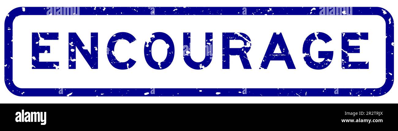 Grunge blue encourage word square rubber seal stamp on white background ...