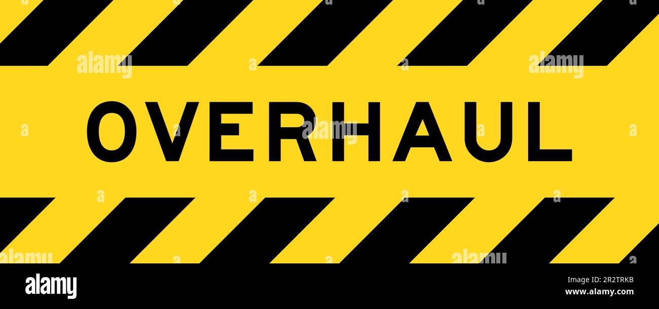 Yellow and black color with line striped label banner with word ...