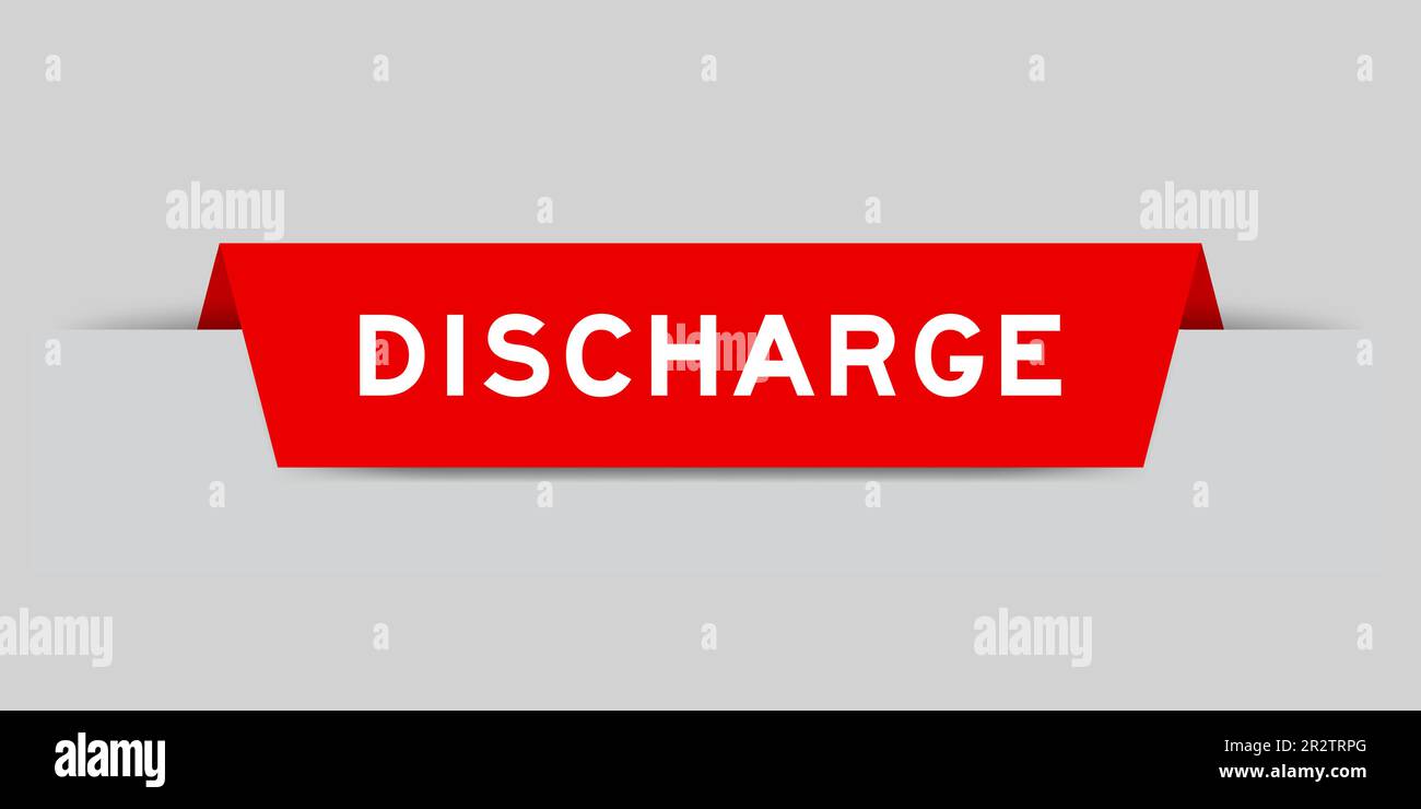 Red color inserted label with word discharge on gray background Stock ...