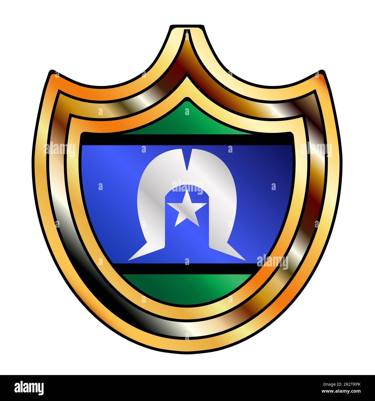 Typical metal shield with inset Torres Strait Islander flag on a white ...