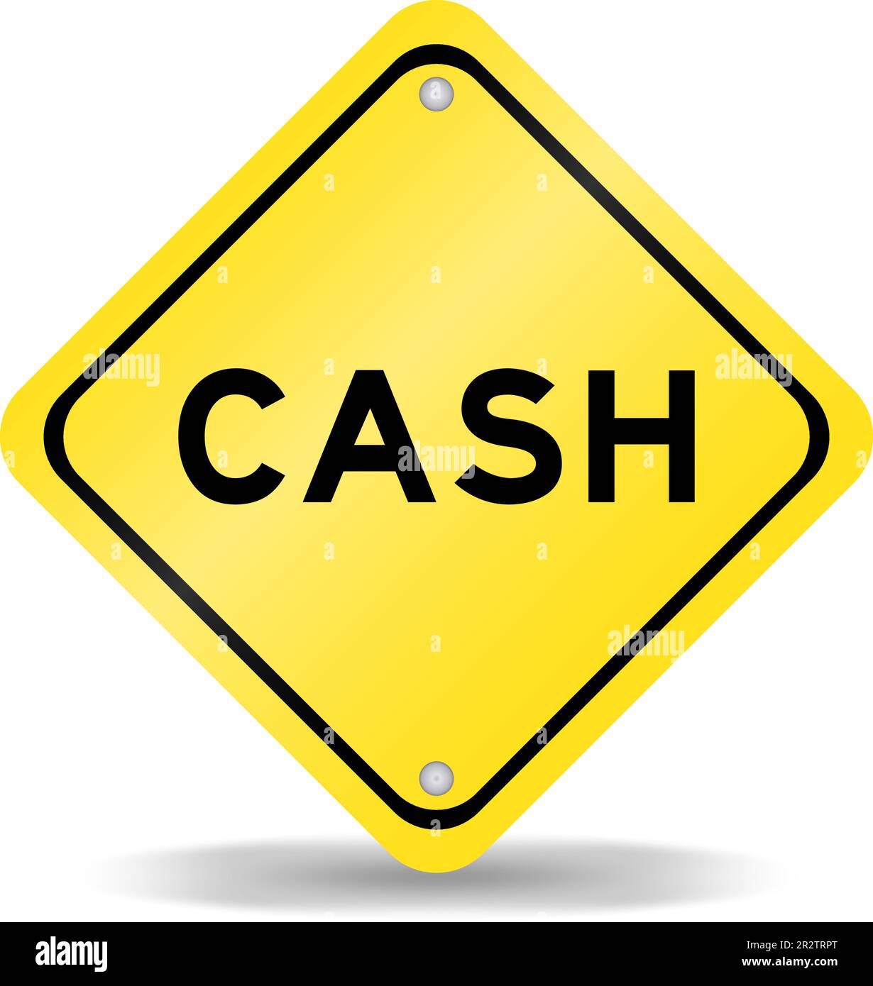 Yellow color transportation sign with word cash on white background ...