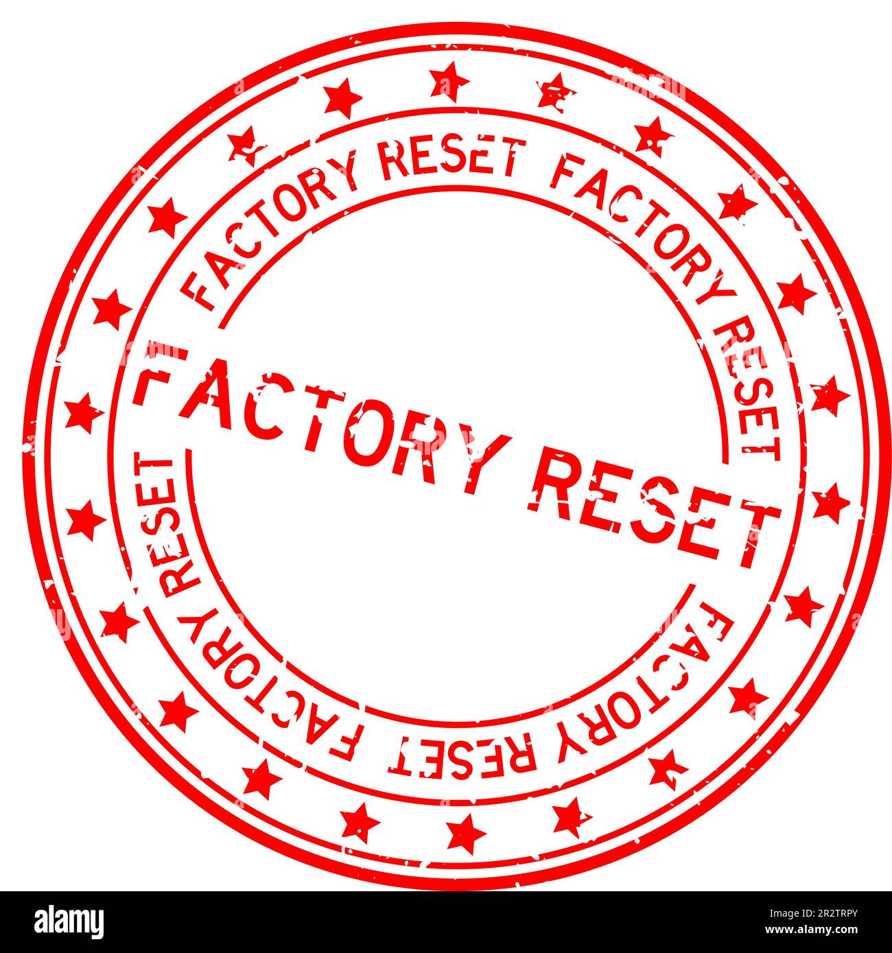 Grunge red factory reset word with star icon round rubber seal stamp on white background Stock ...