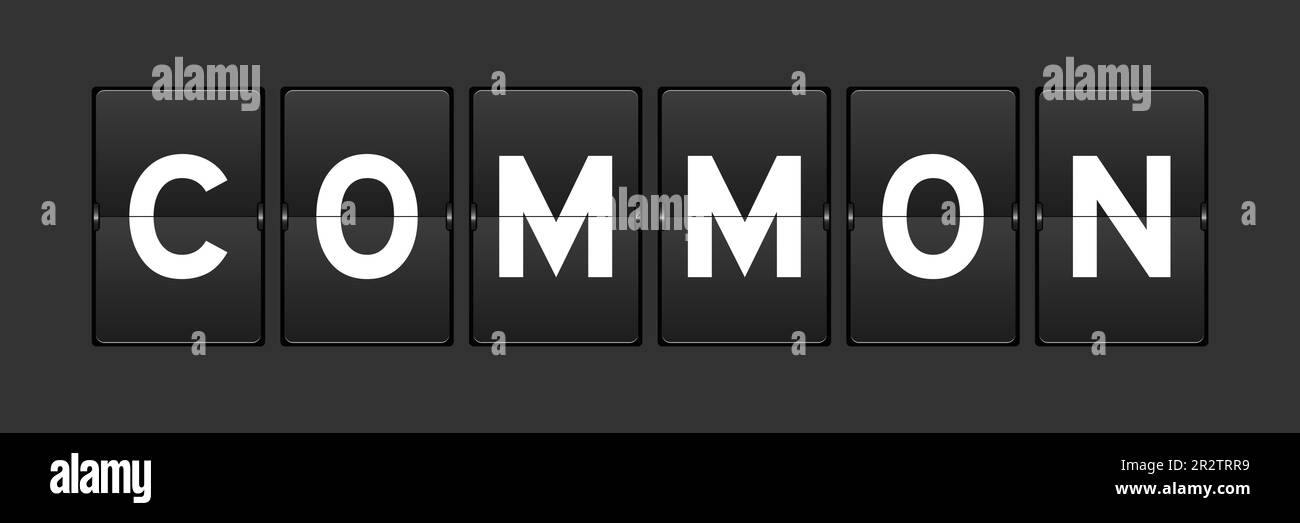 Black color analog flip board with word common on gray background Stock ...