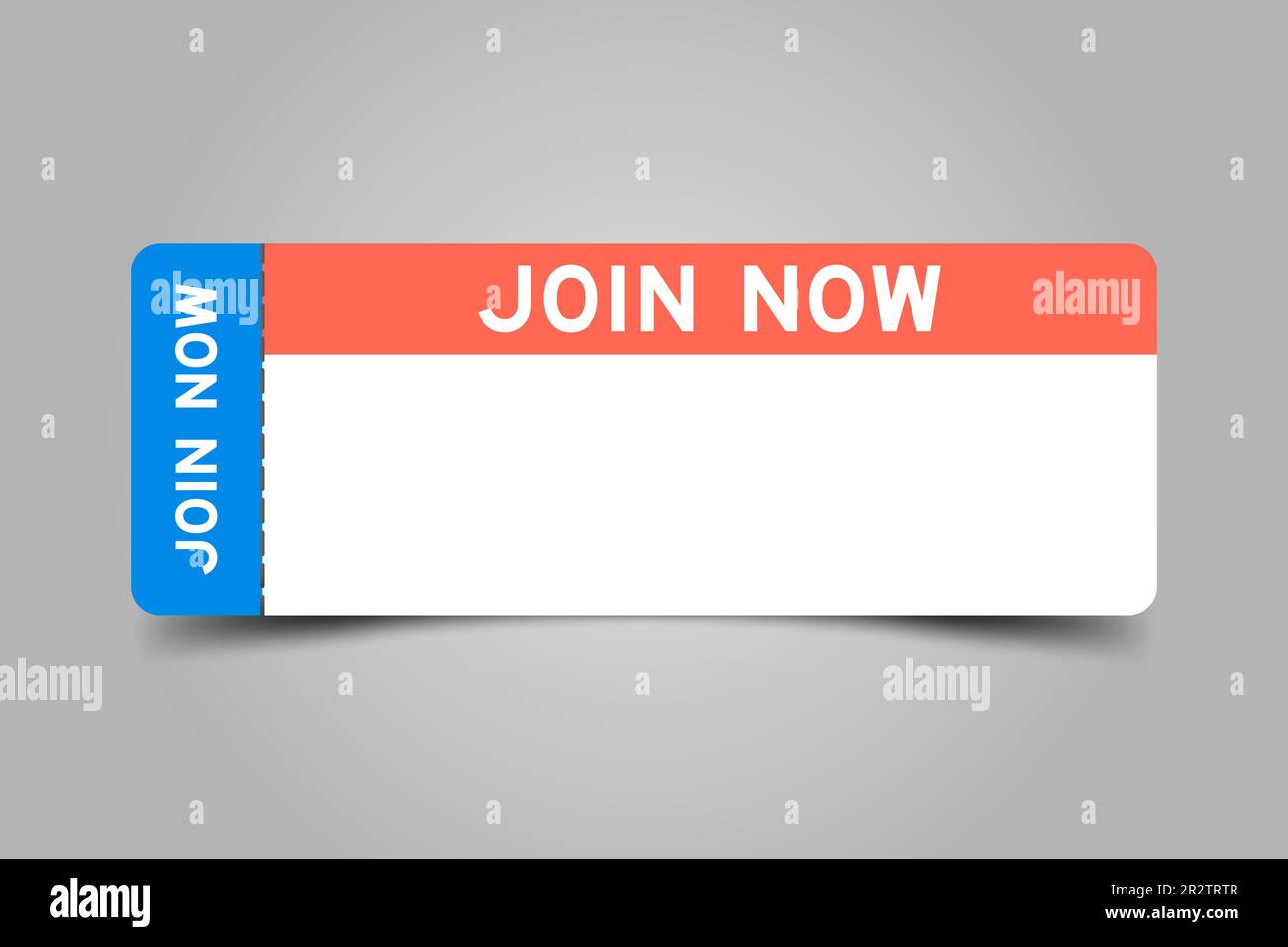 Blue and orange color ticket with word join now and white copy space ...