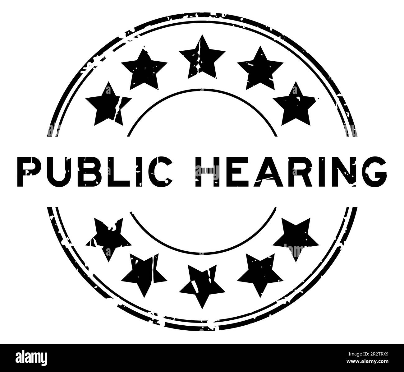 Grunge black public hearing word with star icon round rubber seal stamp on white background ...