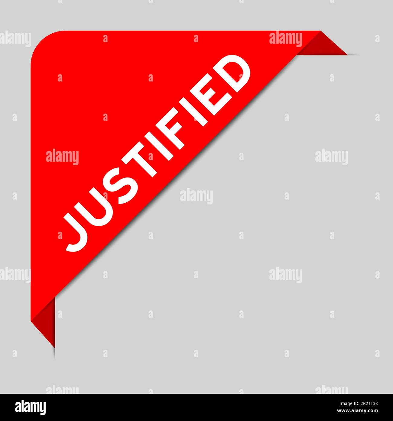 Red color of corner label banner with word justified on gray background ...
