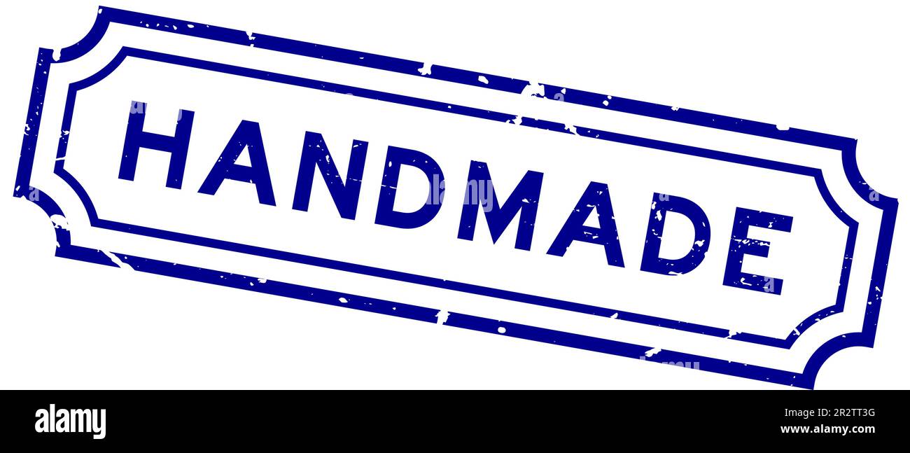 Grunge blue handmade word rubber seal stamp on white background Stock ...