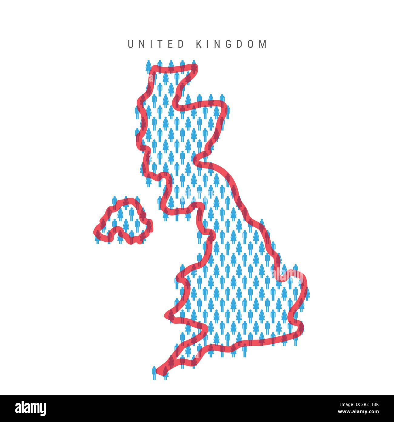 United Kingdom population map. Stick figures British people map with ...
