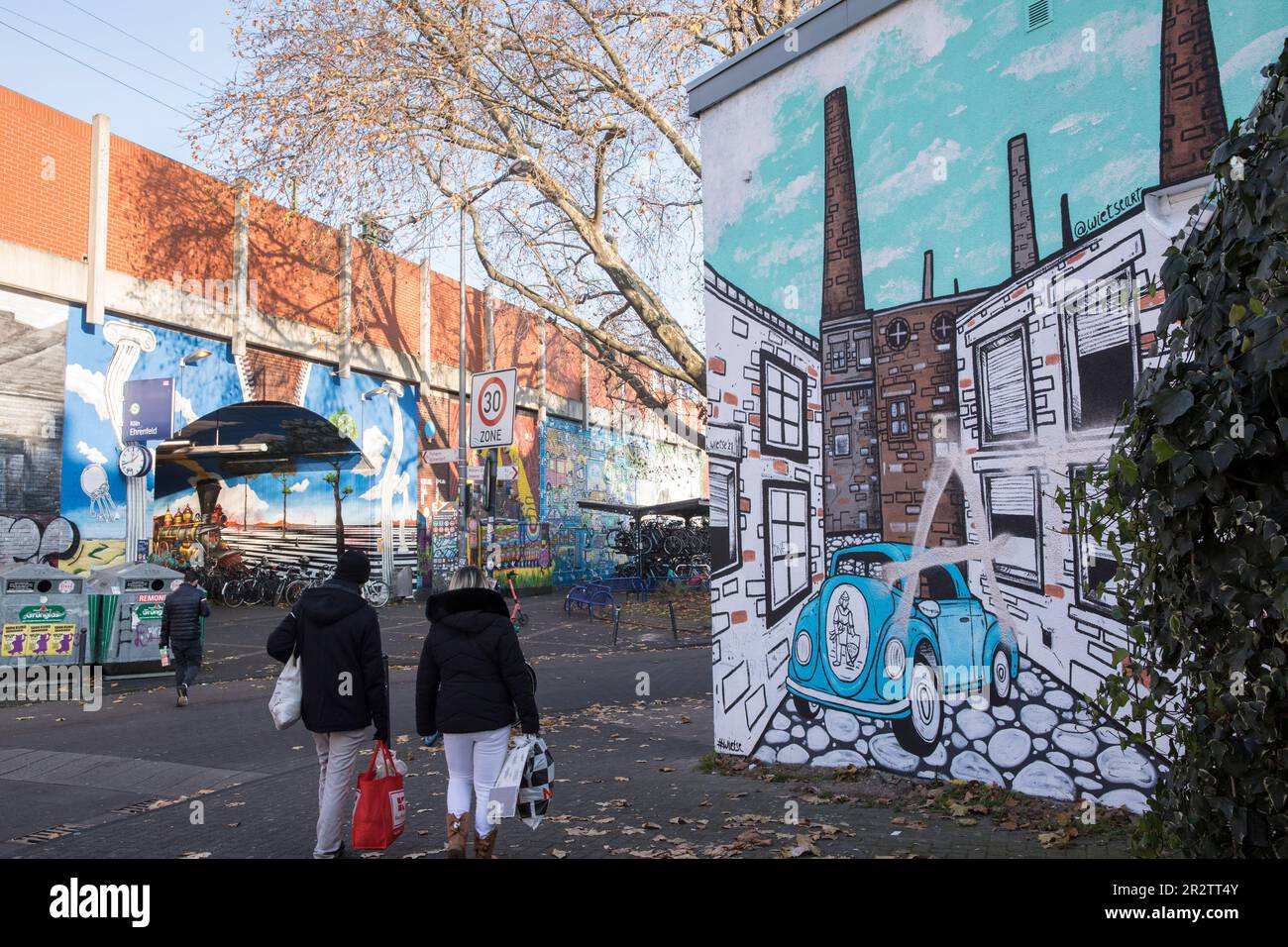 mural painting on the Gerhard-Wilczek square in the district Ehrenfeld ...