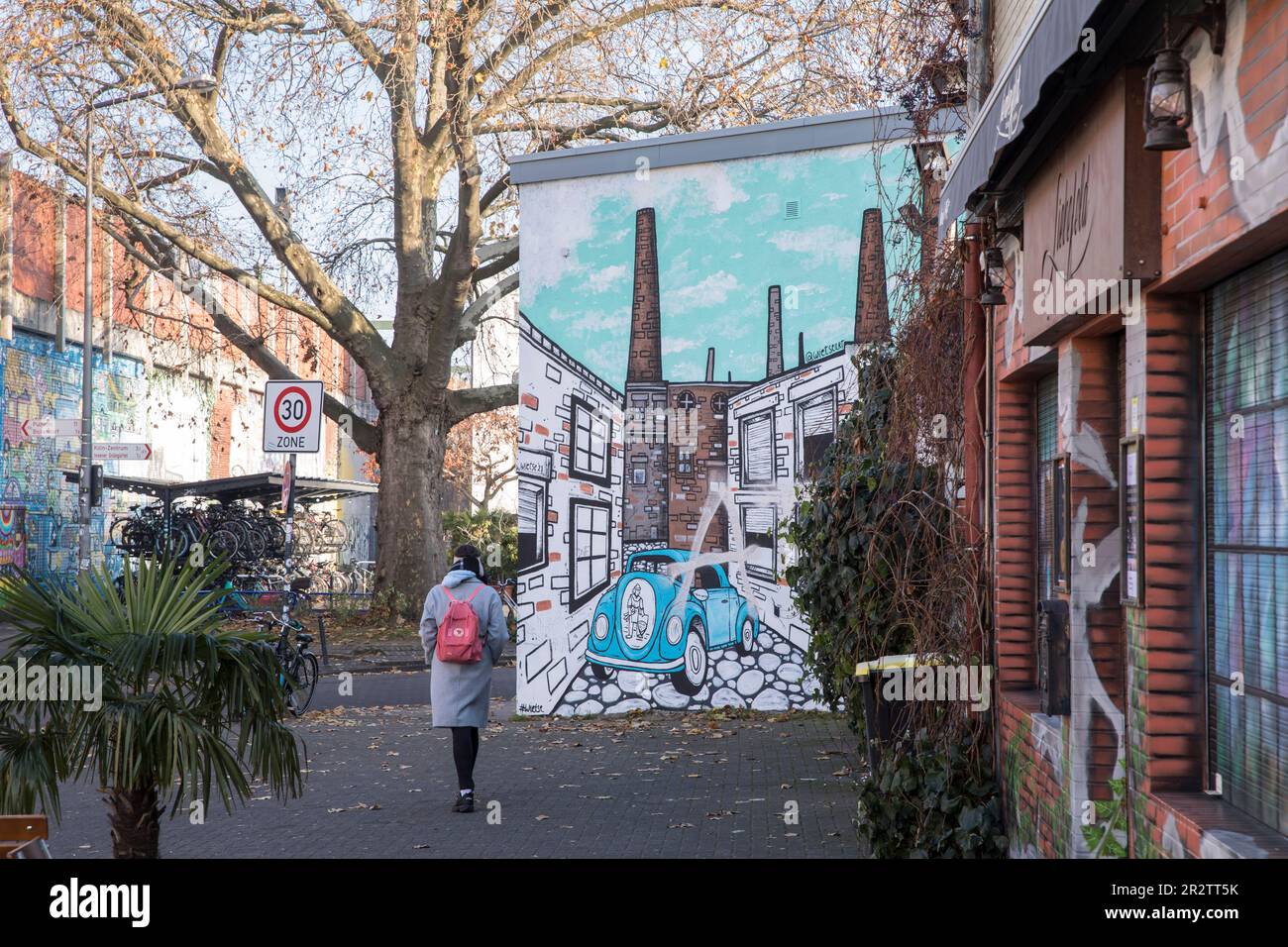 mural painting on the Gerhard-Wilczek square in the district Ehrenfeld ...