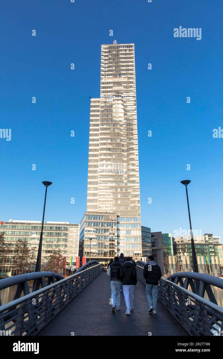 the Cologne Tower at the Mediapark, condensation trail, Cologne ...