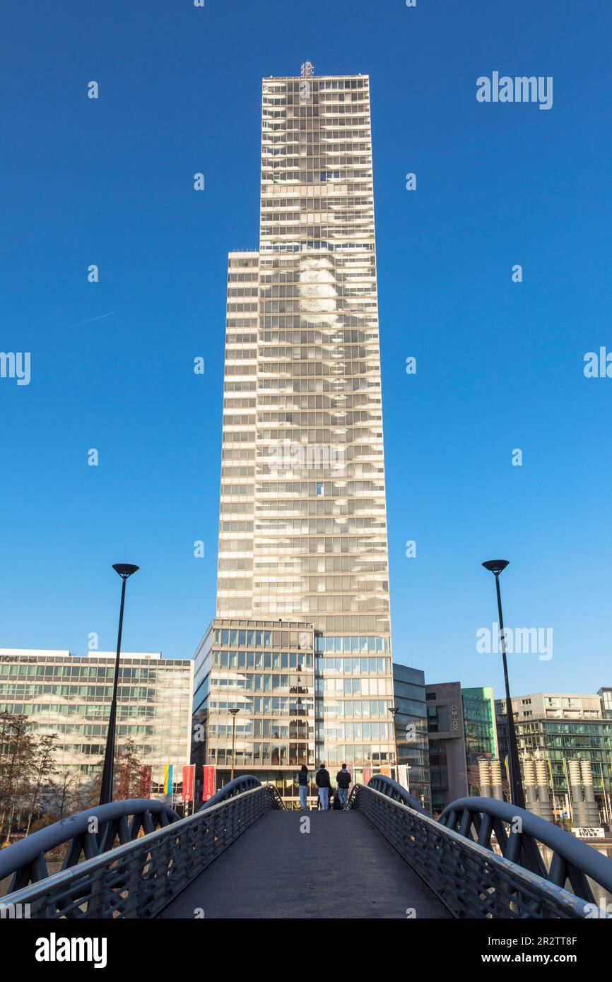 the Cologne Tower at the Mediapark, condensation trail, Cologne ...