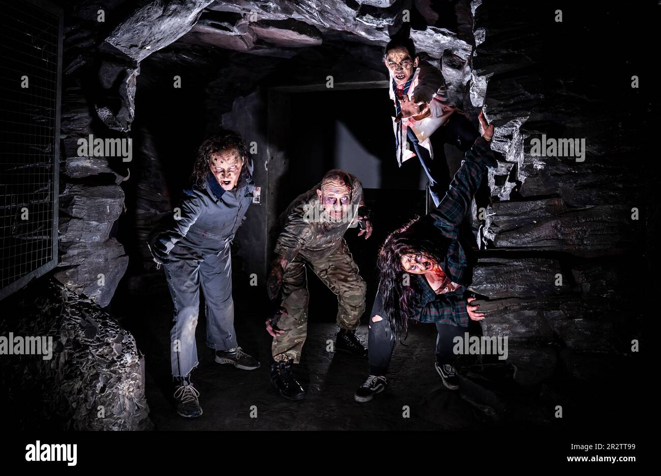 Members of Zombie Infection, a live action immersive experience group, during HorrorconUK at the ...