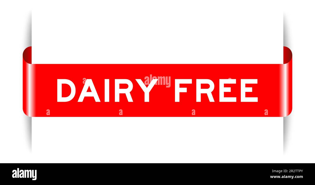 Red color inserted label banner with word dairy free on white ...
