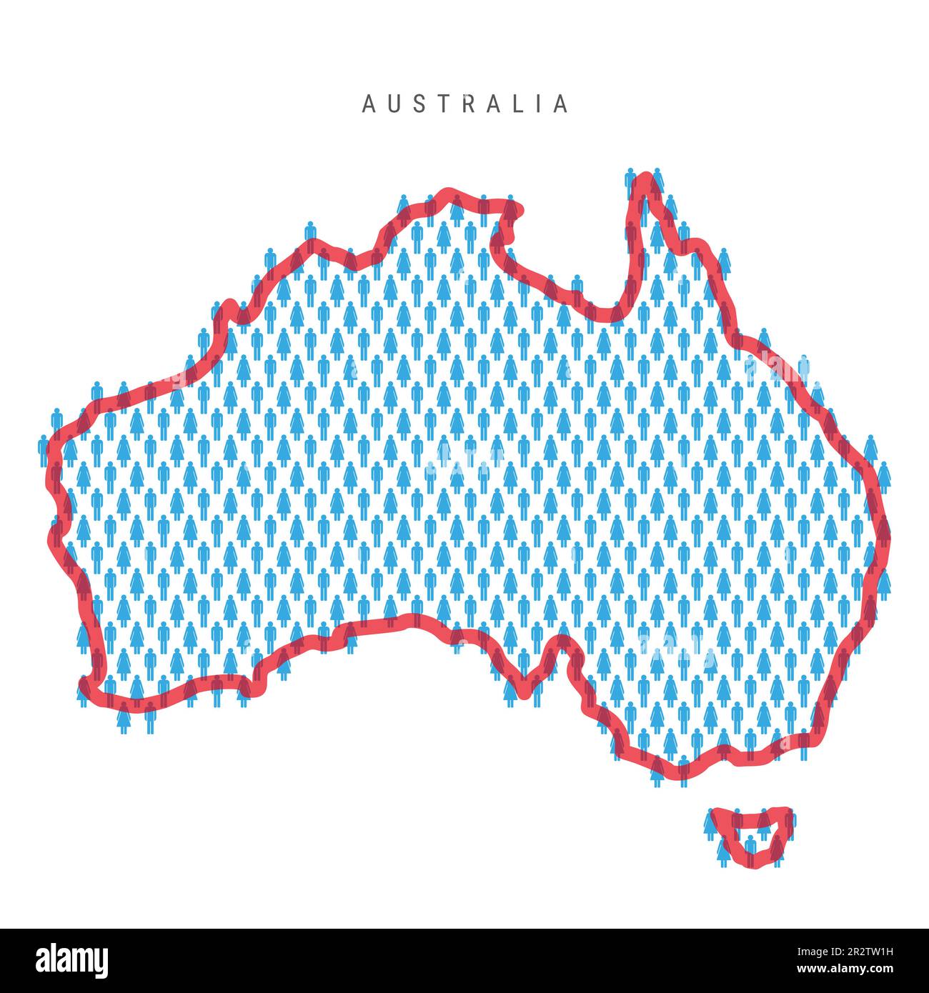 Australia population map. Stick figures Australian people map with bold ...