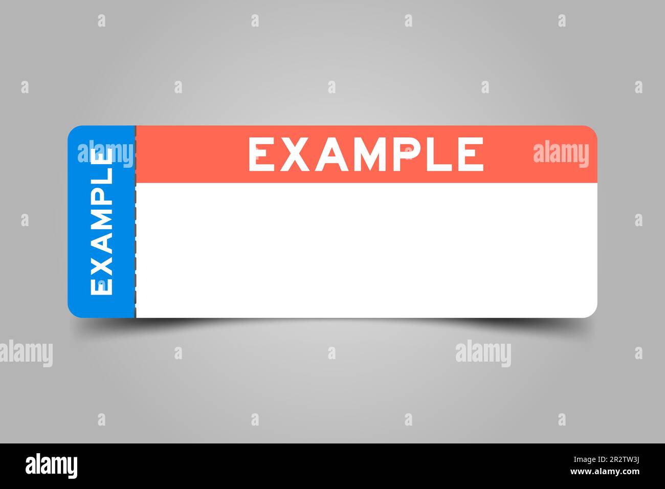 Blue and orange color ticket with word example and white copy space ...