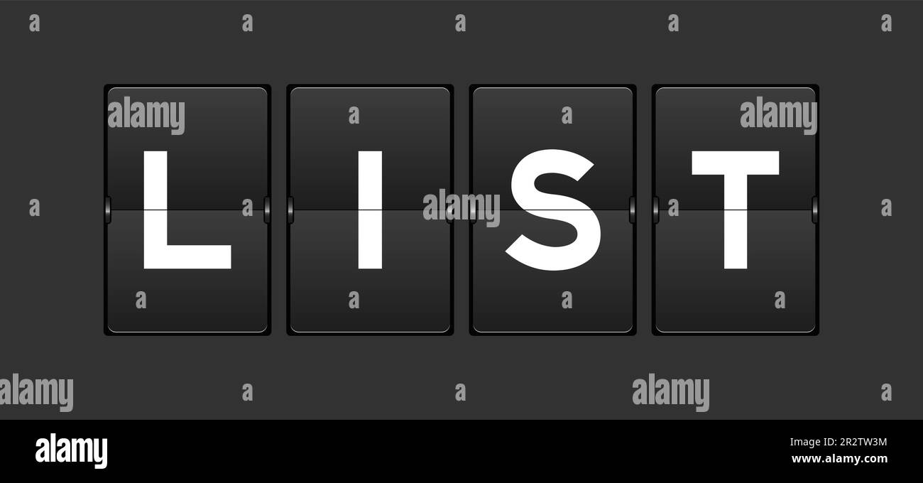 Black color analog flip board with word list on gray background Stock ...