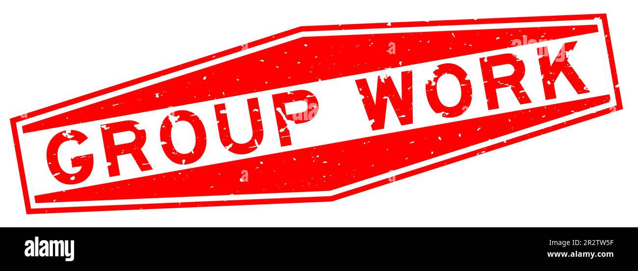 Grunge red group work word hexagon rubber seal stamp on white ...