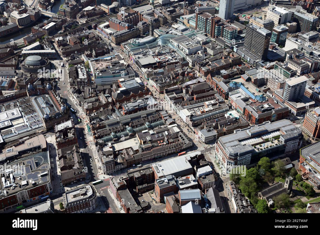 aerial view of Leeds city centre looking south across The Headrow to ...