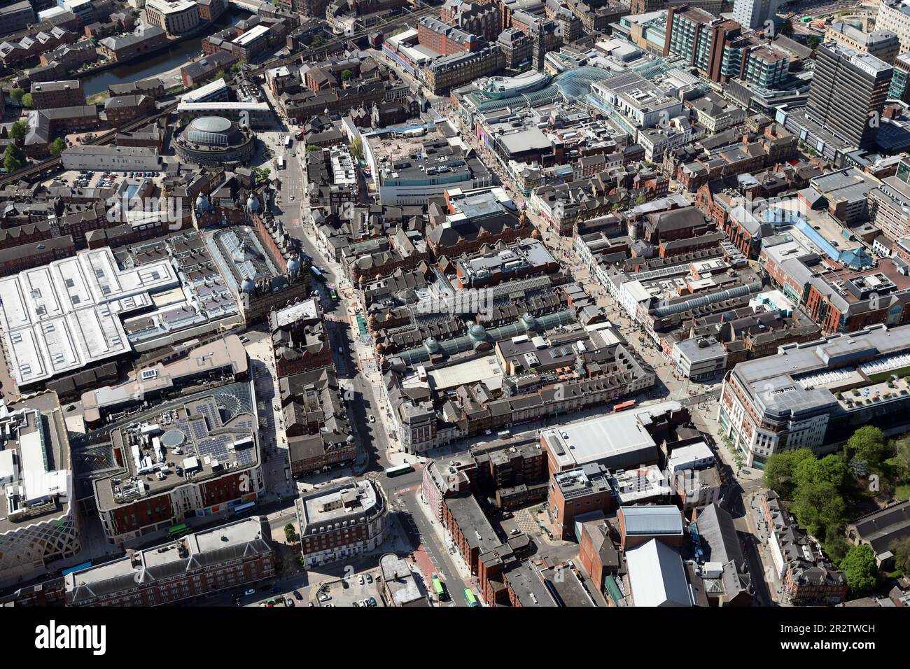 aerial view of Leeds city centre looking south across The Headrow to ...