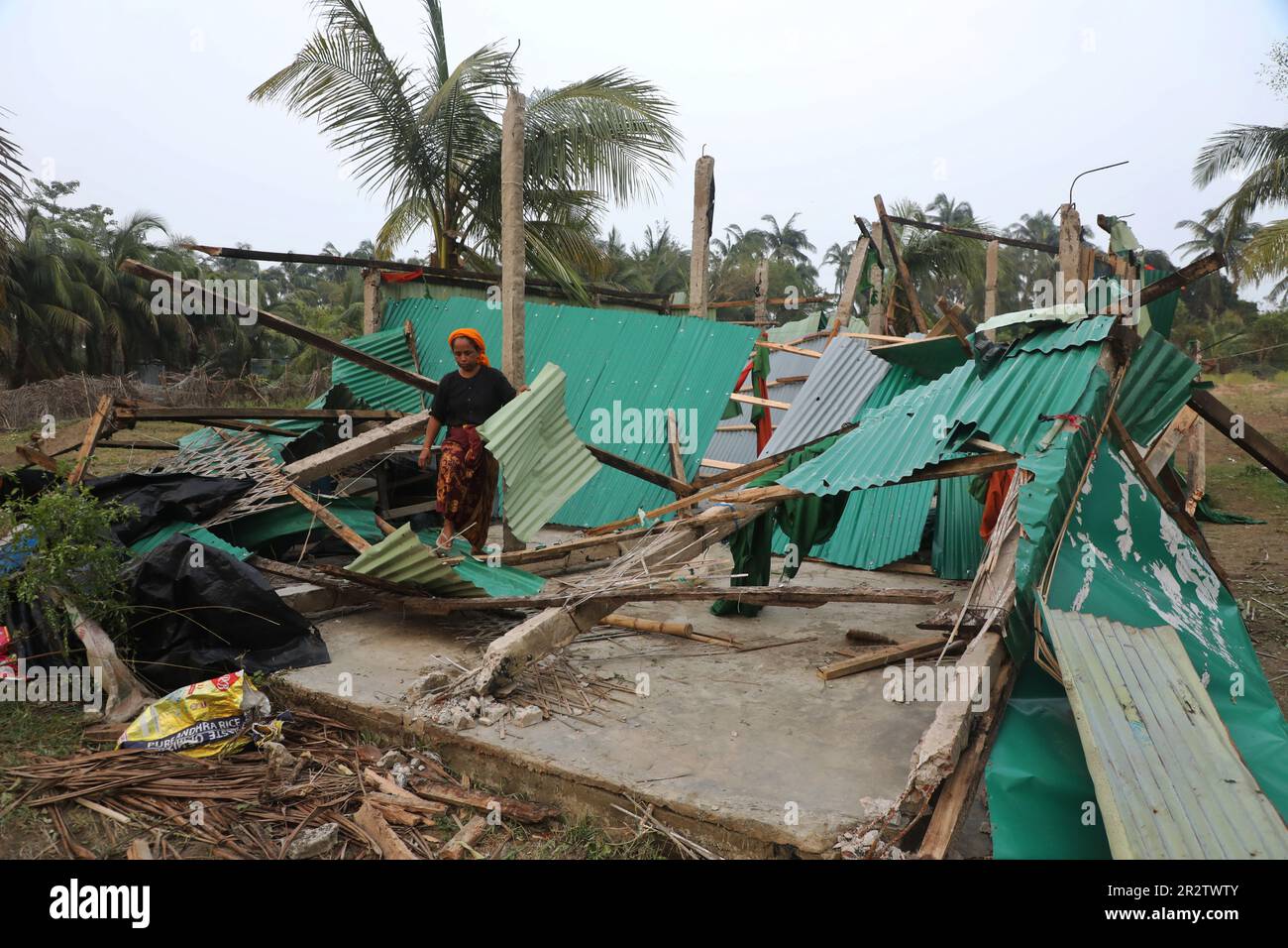 Cox's bazar, Bangladesh - May 15, 2023: Damaged houses on the Saint ...