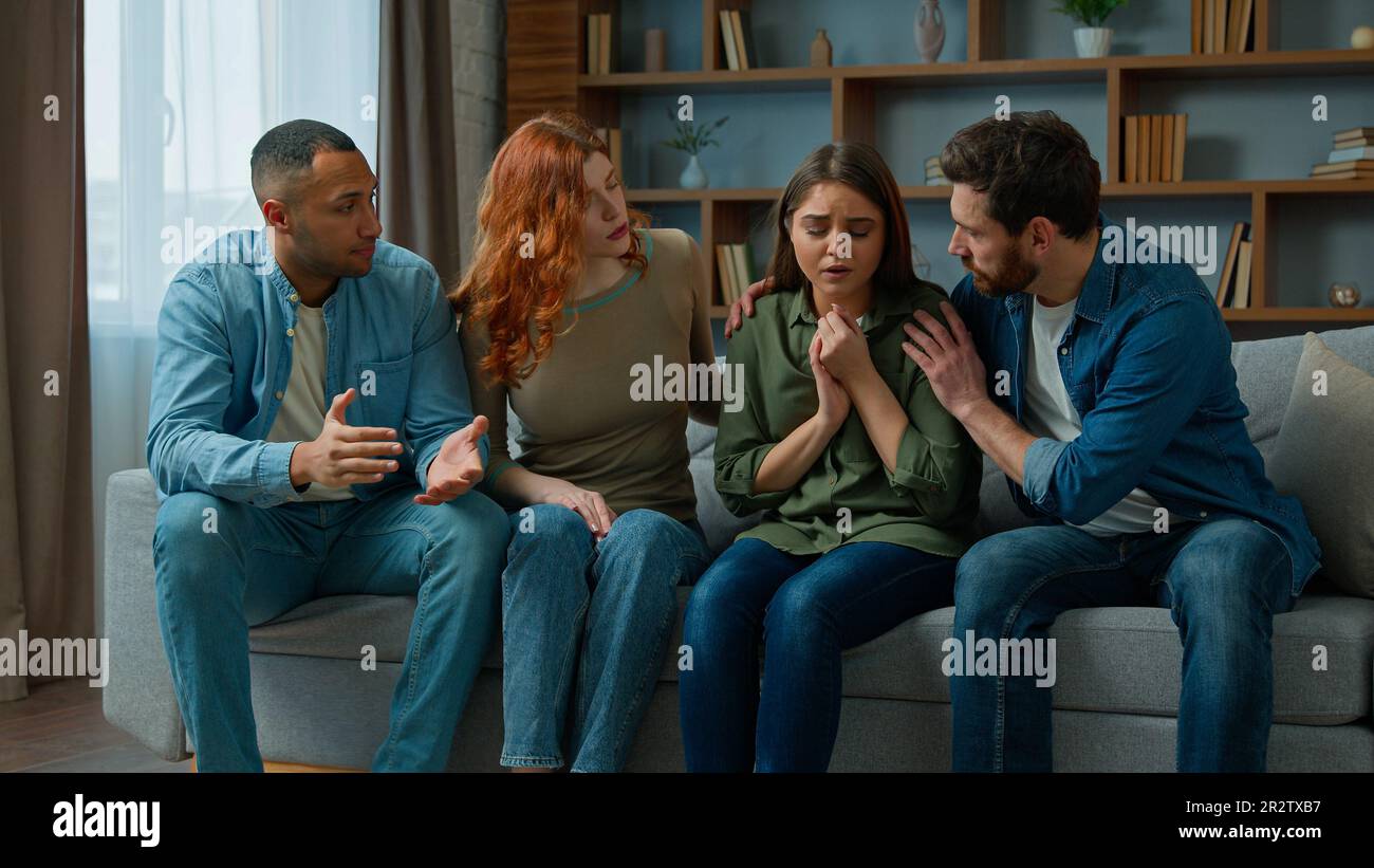 Desperate sad woman cry complain life problem diverse women and men ...