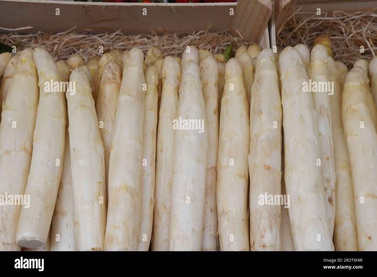 May 21,2023/Green & white asparagus display in food market in danish ...