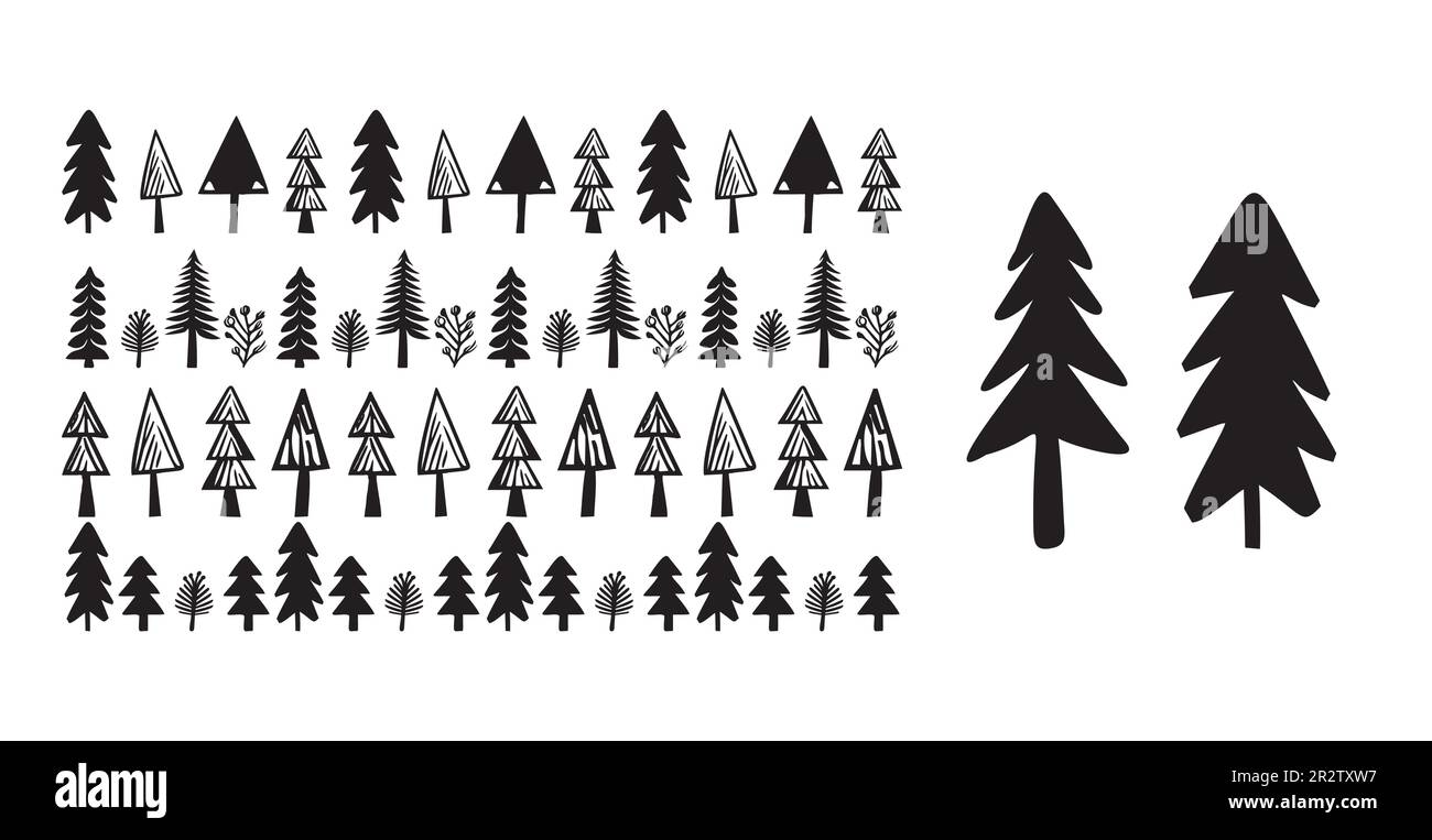 Scandi woodland tree banner in low brow style. Quirky nature forest ...