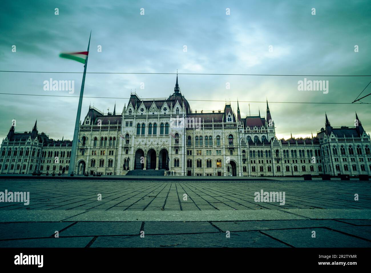 Long exposure of National Assembly with hungarian flag, Budapest, Hungary, 2023 Stock Photo - Alamy