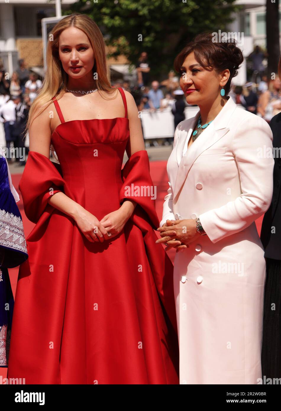 Jennifer Lawrence, left, and director Sahra Mani pose for photographers ...
