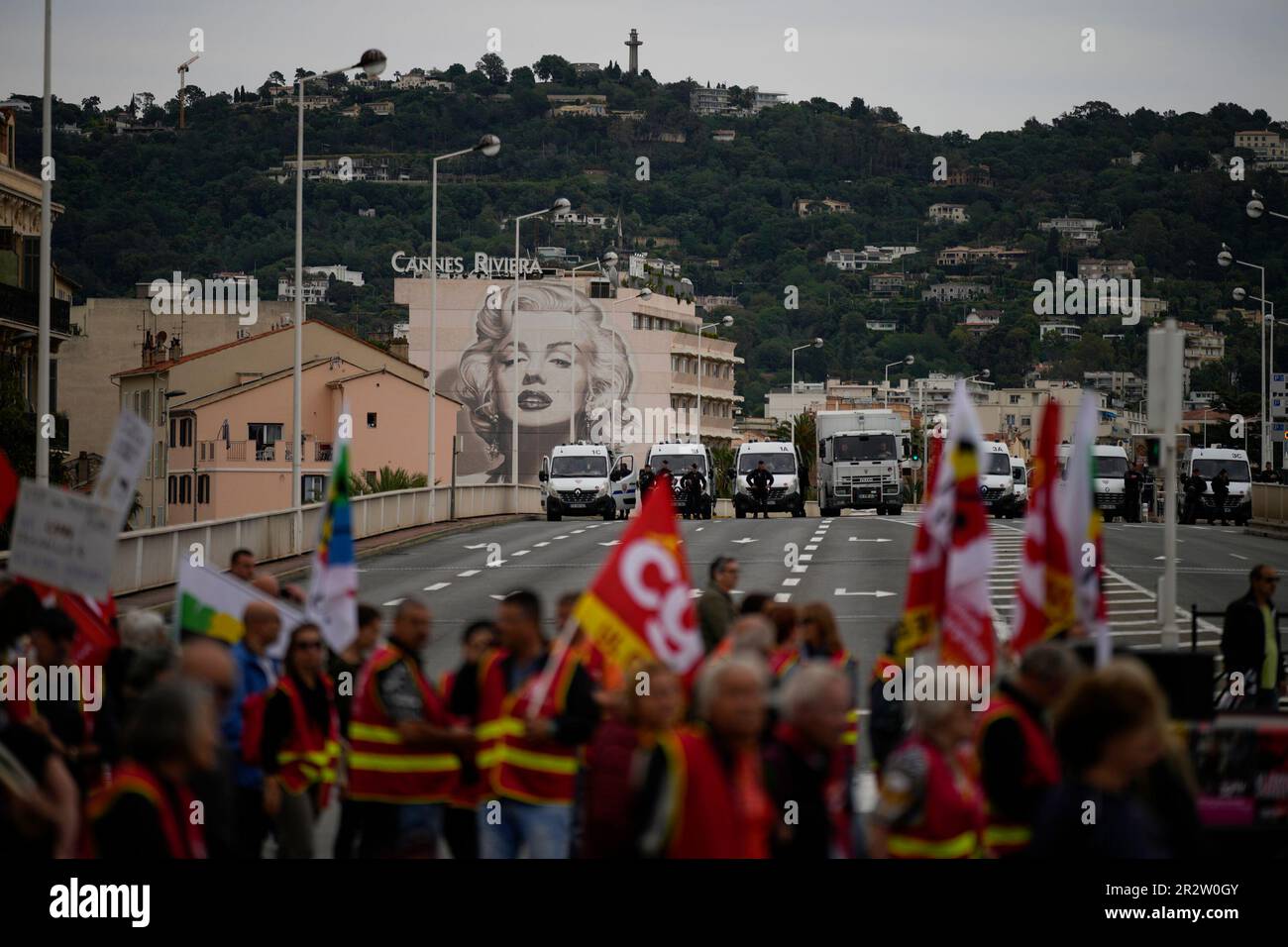 French union demonstrators protest President Emmanuel Macron's pension ...