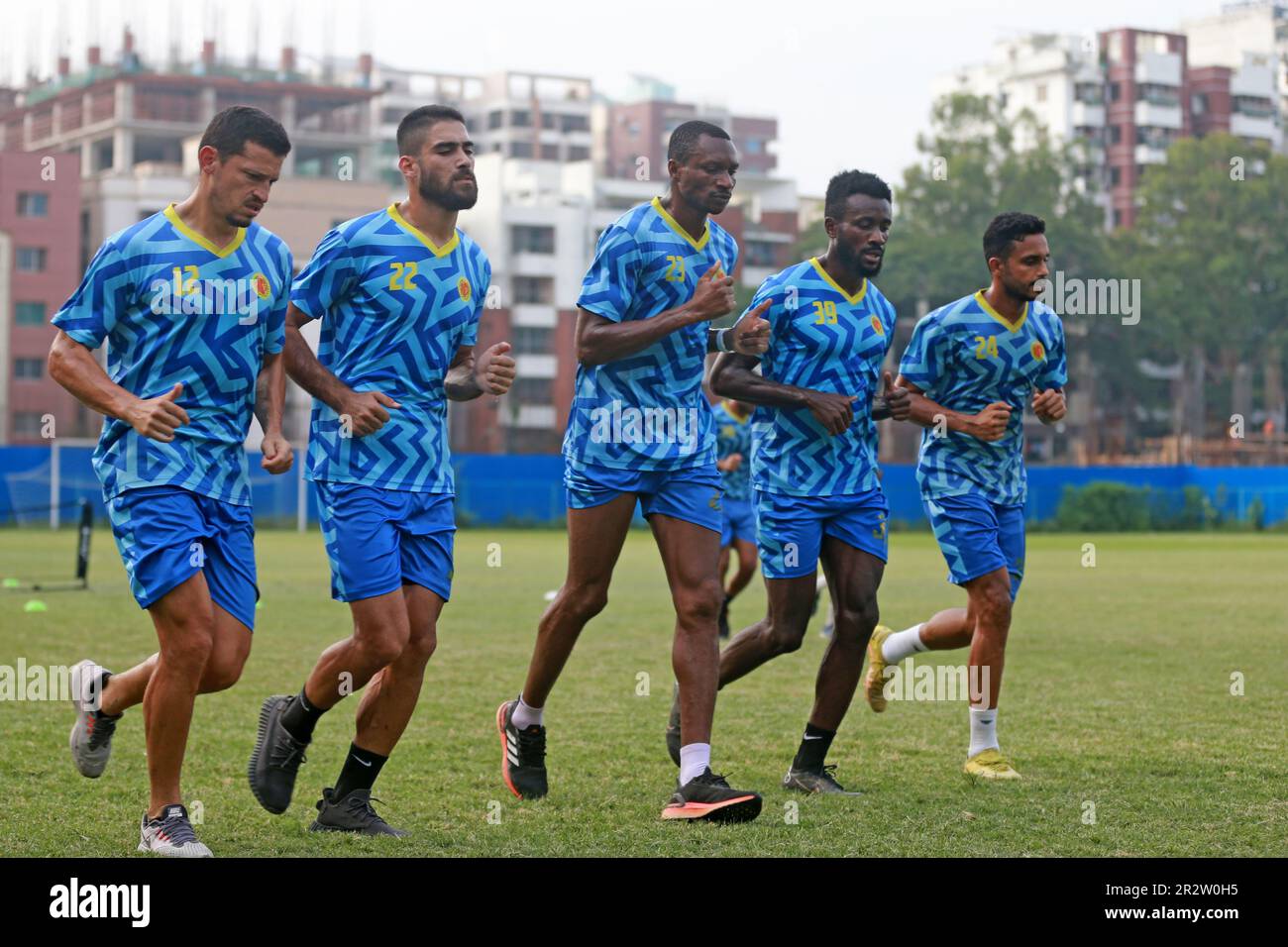 Abahani Ltd. footballers attend parctice session at club ground at Dhannmondi in Dhaka ...